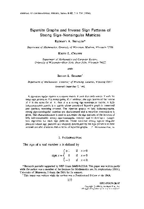Bipartite Graphs and Inverse Sign Patterns of Strong Sign-Nonsingular ...