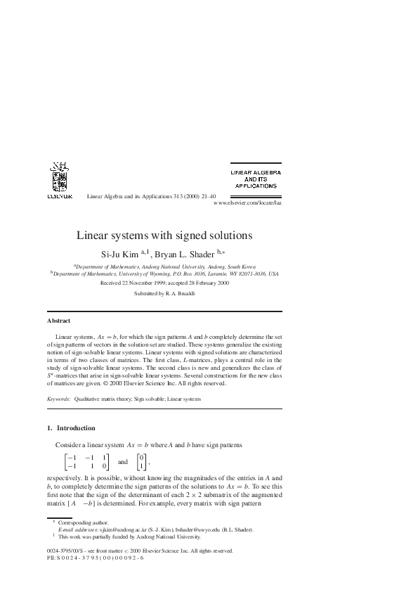 (PDF) Linear systems with signed solutions