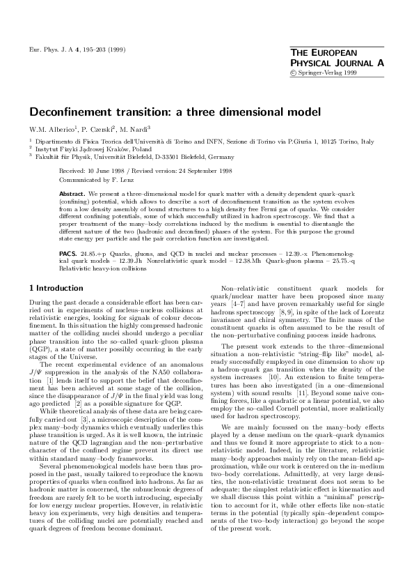 (PDF) Deconfinement transition: a three dimensional model