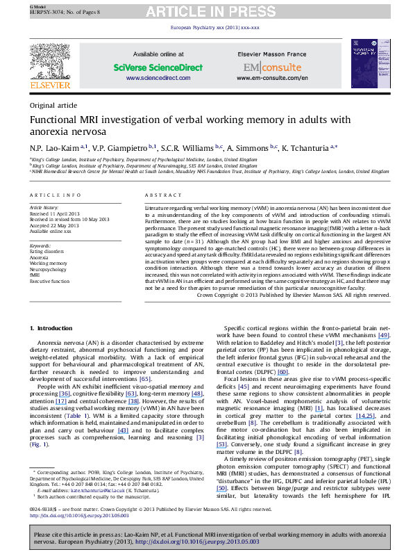(PDF) Functional MRI investigation of verbal working memory in adults ...