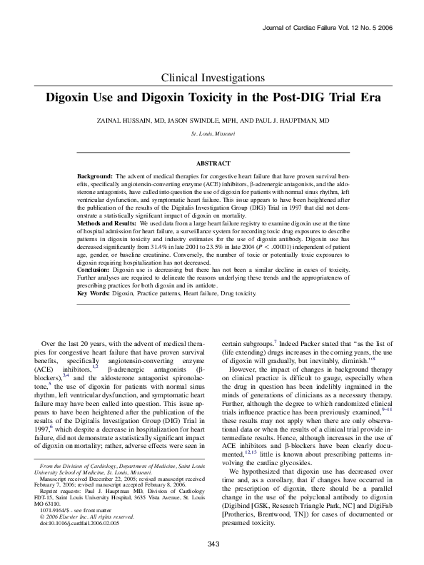 (PDF) Digoxin Use and Digoxin Toxicity in the Post-DIG Trial Era