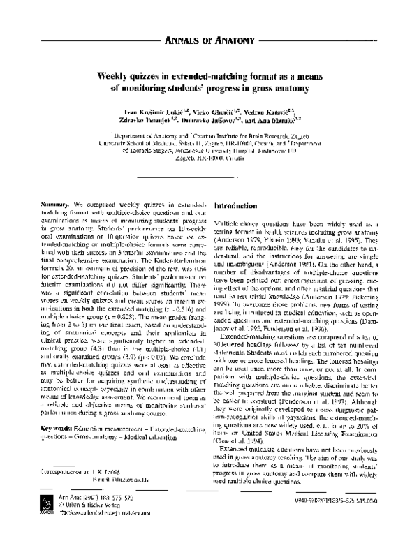 (PDF) Weekly quizzes in extended-matching format as a means of ...