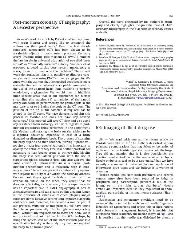 (PDF) Post-mortem coronary CT angiography: A Leicester perspective