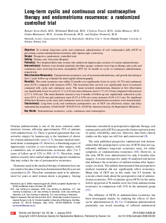 (PDF) Long-term cyclic and continuous oral contraceptive therapy and ...