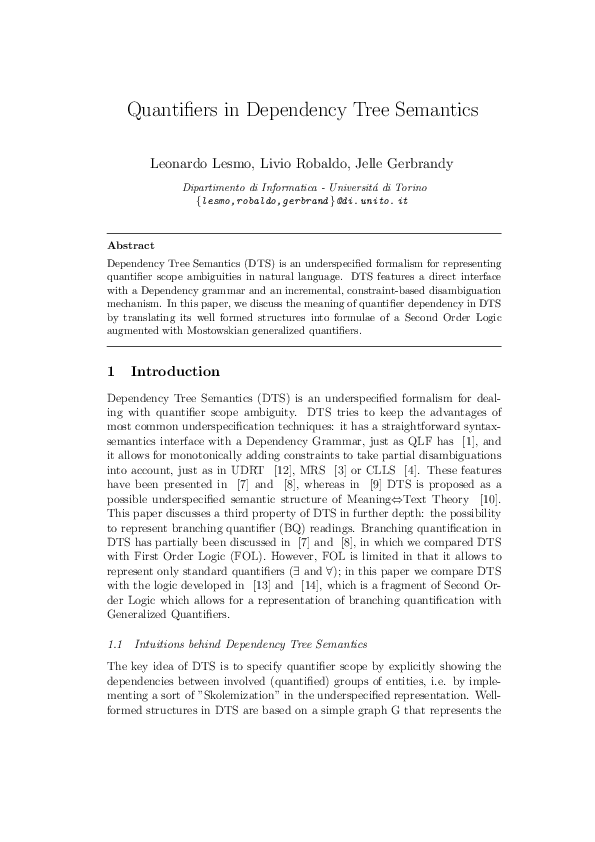 (PDF) Quantifiers in Dependency Tree Semantics