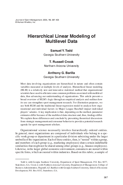 (PDF) Hierarchical Linear Modeling of Multilevel Data