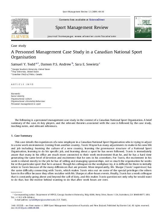 (PDF) A Personnel Management Case Study in a Canadian National Sport ...