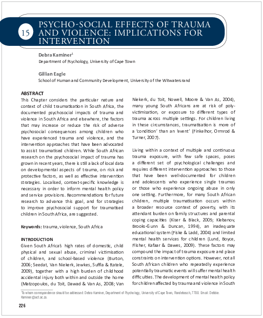 (PDF) PSYCHO-SOCIAL EFFECTS OF TRAUMA 15 AND VIOLENCE: IMPLICATIONS FOR ...