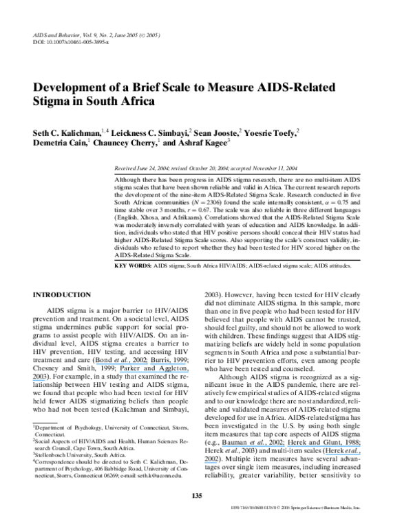 (PDF) Development of a Brief Scale to Measure AIDS-Related Stigma in ...