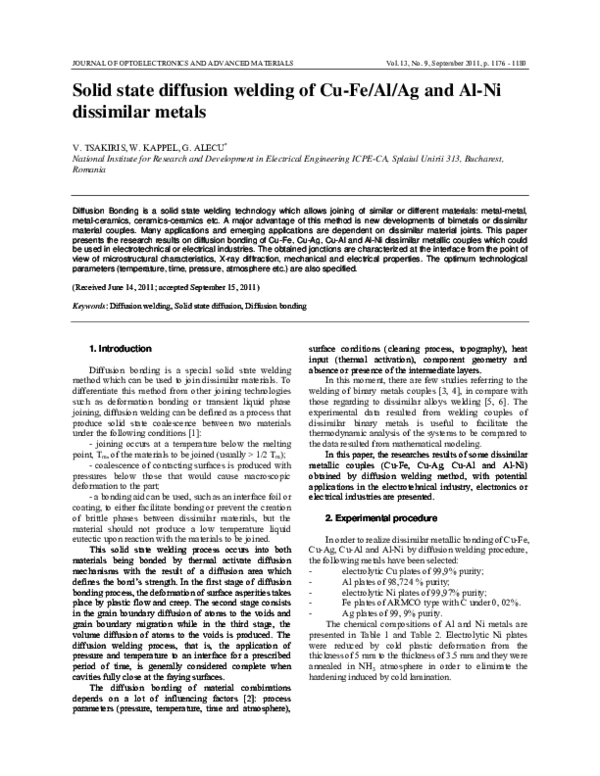 (PDF) Solid state diffusion welding of Cu-Fe/Al/Ag and Al-Ni dissimilar metals