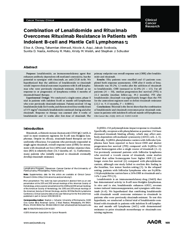 (PDF) Combination of lenalidomide and rituximab overcomes rituximab-resistance in patients with ...