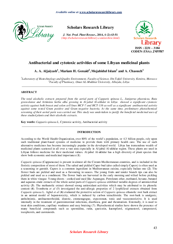 (PDF) Antibacterial and cytotoxic activities of some Libyan medicinal ...