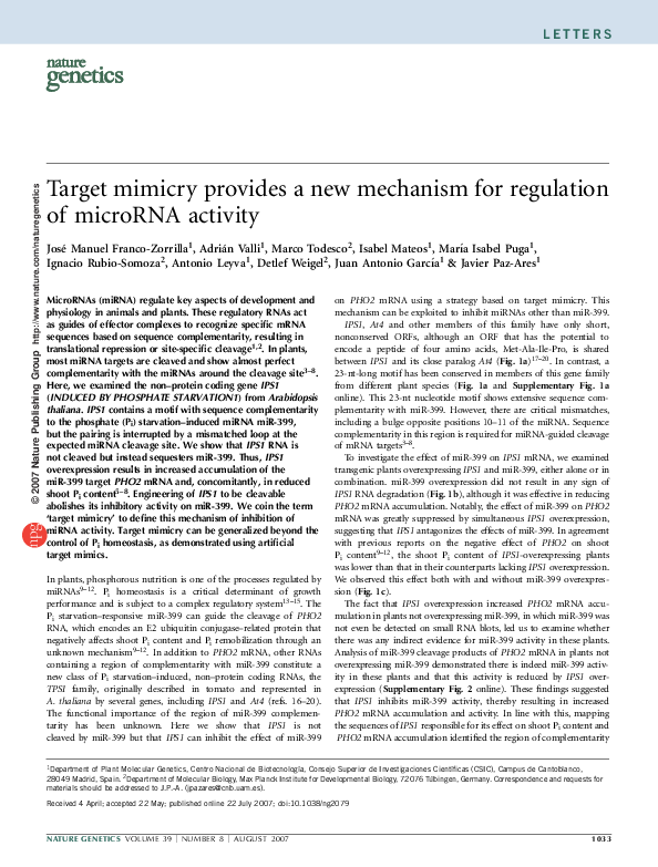 (PDF) Target mimicry provides a new mechanism for regulation of ...