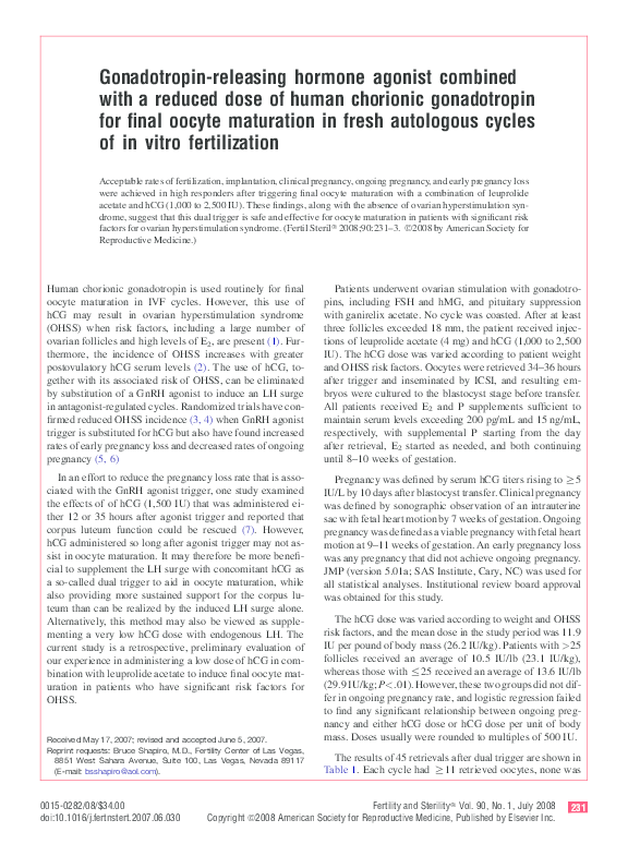 (PDF) Gonadotropin-releasing hormone agonist combined with a reduced dose of human chorionic ...