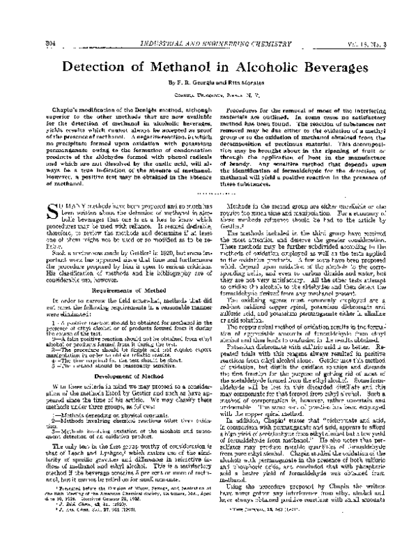(PDF) Detection of Methanol in Alcoholic Beverages