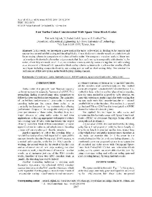 (PDF) Fast Turbo Codes Concatenated With Space-Time Block Codes