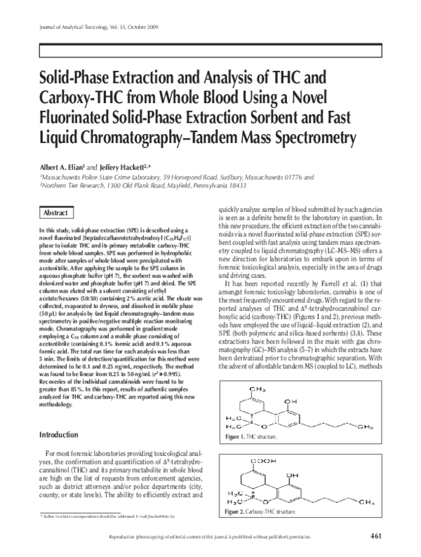 (PDF) Solid-Phase Extraction and Analysis of THC and Carboxy-THC from Whole Blood Using a Novel ...