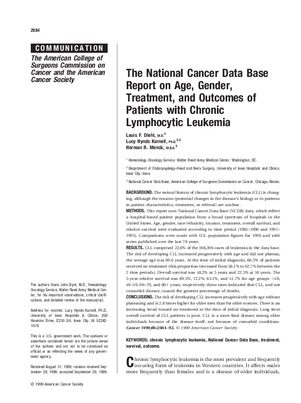 (PDF) The National Cancer Data Base Report on age, gender, treatment ...