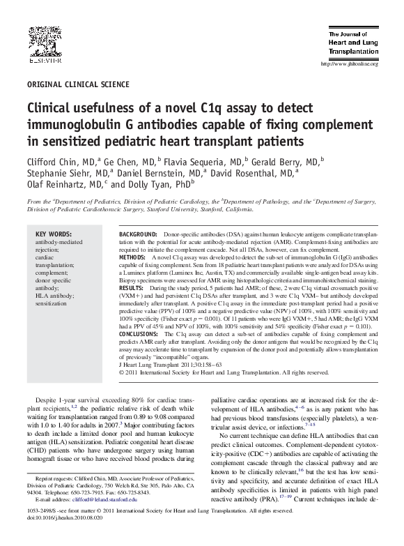 (PDF) Clinical usefulness of a novel C1q assay to detect immunoglobulin ...