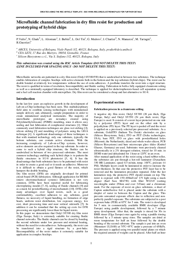 (PDF) Microfluidic channel fabrication in dry film resist for ...