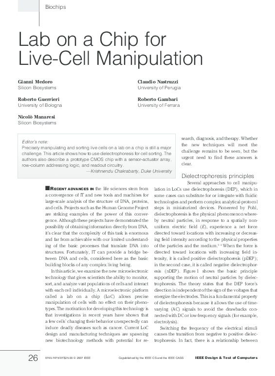 (PDF) Lab on a Chip for Live-Cell Manipulation