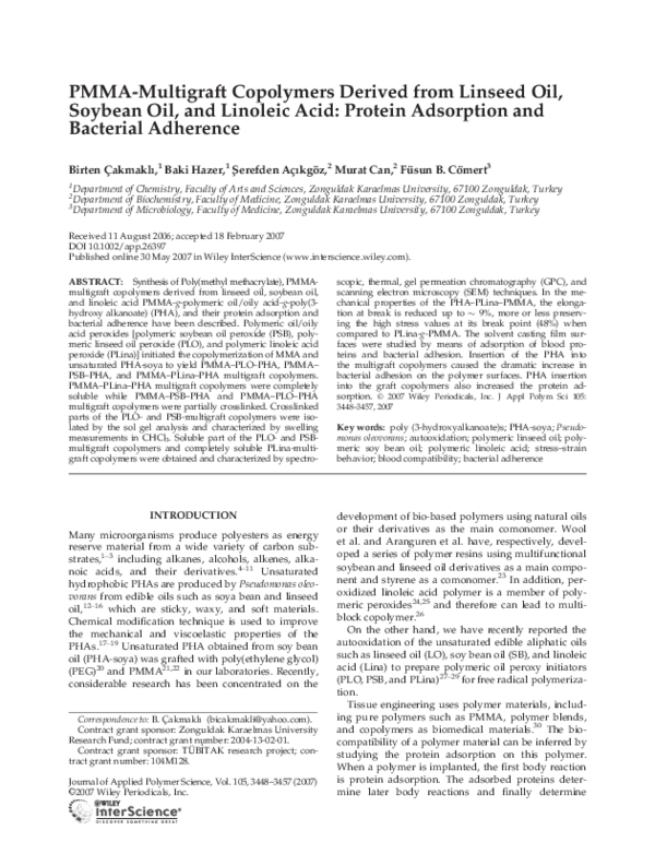 (PDF) PMMA-multigraft copolymers derived from linseed oil, soybean oil ...