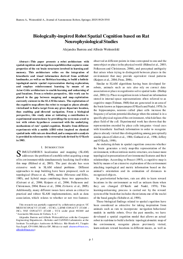 (PDF) Biologically-inspired robot spatial cognition based on rat neurophysiological studies