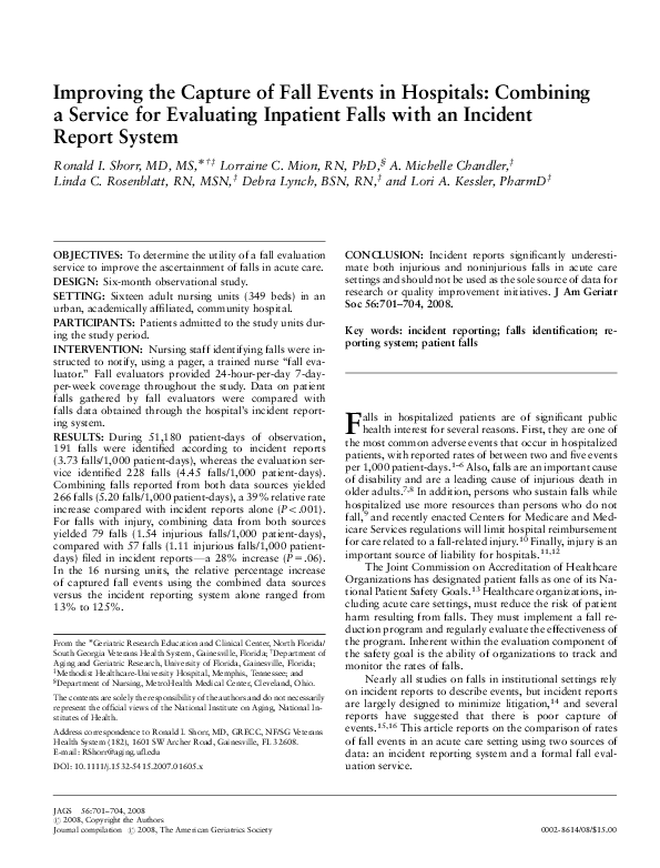 (PDF) Improving the Capture of Fall Events in Hospitals: Combining a ...