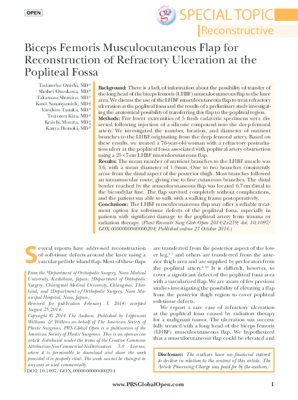 (PDF) Biceps femoris musculocutaneous flap for reconstruction of ...