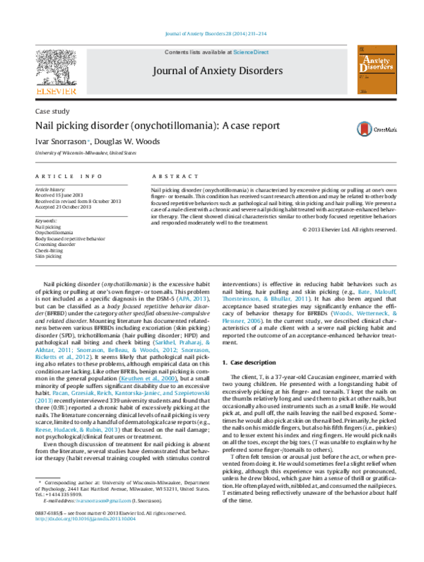 (PDF) Nail picking disorder (onychotillomania): A case report