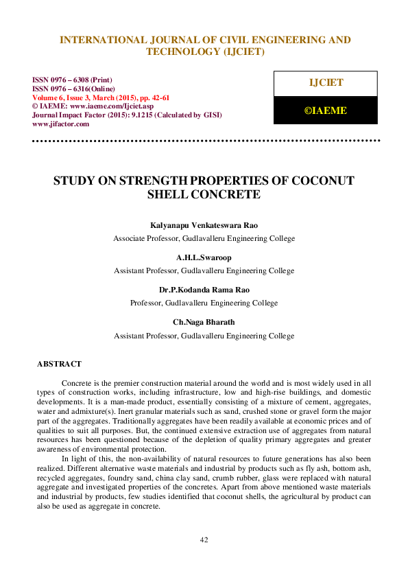 (PDF) STUDY ON STRENGTH PROPERTIES OF COCONUT SHELL CONCRETE