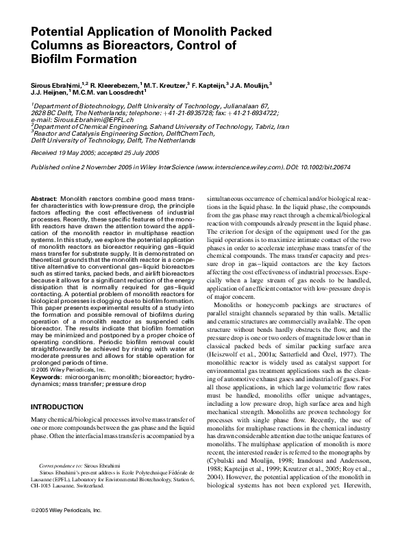 (PDF) Potential application of monolith packed columns as bioreactors ...