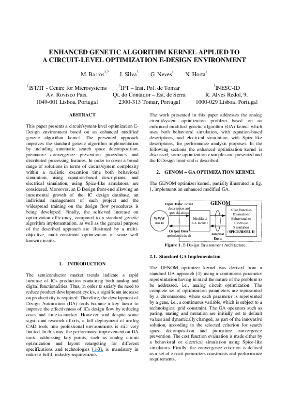 Pdf Enhanced Genetic Algorithm Kernel Applied To A Circuit Level Optimization E Design Environment