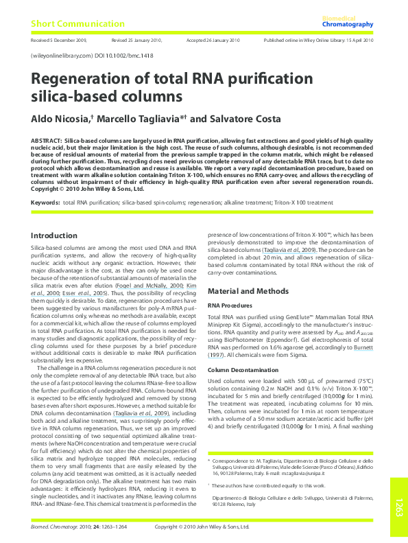 (PDF) Regeneration of total RNA purification silica-based columns