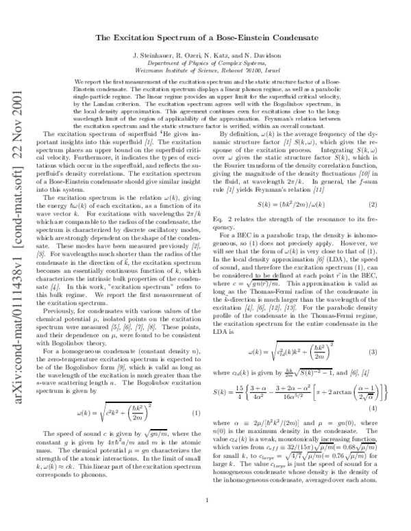 (PDF) Excitation Spectrum of a Bose-Einstein Condensate