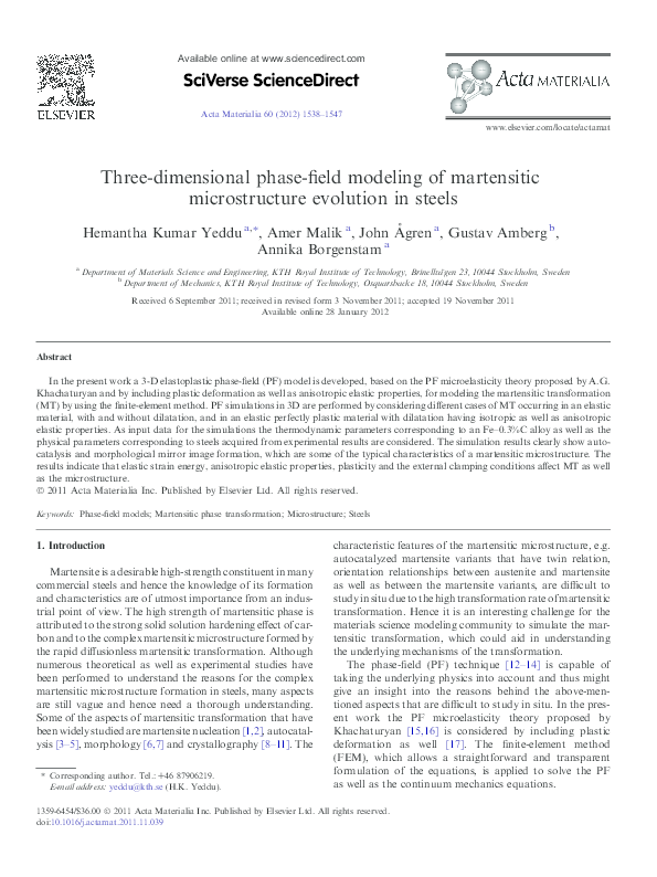 Pdf Three Dimensional Phase Field Modeling Of Martensitic