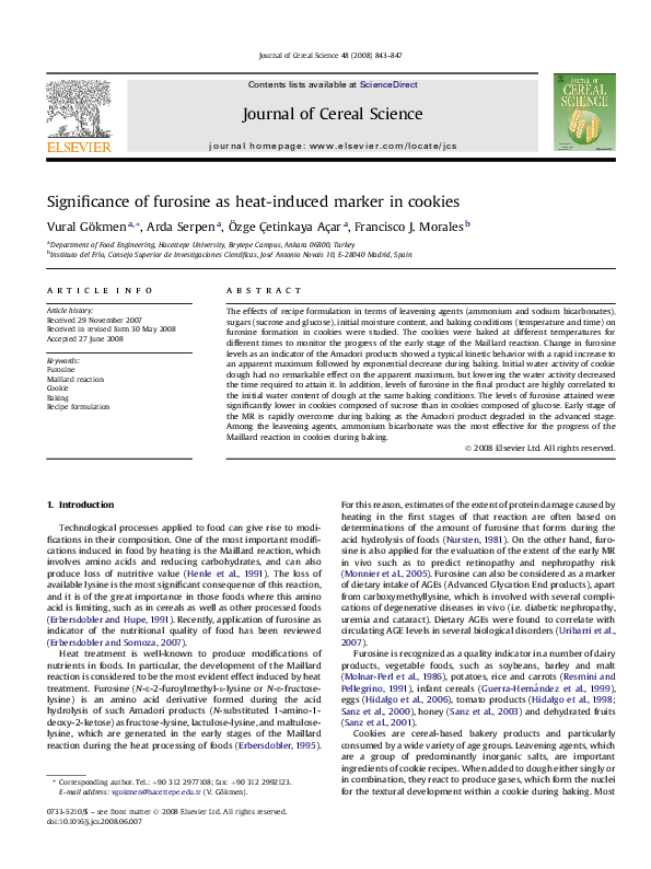 (PDF) Significance of furosine as heat-induced marker in cookies