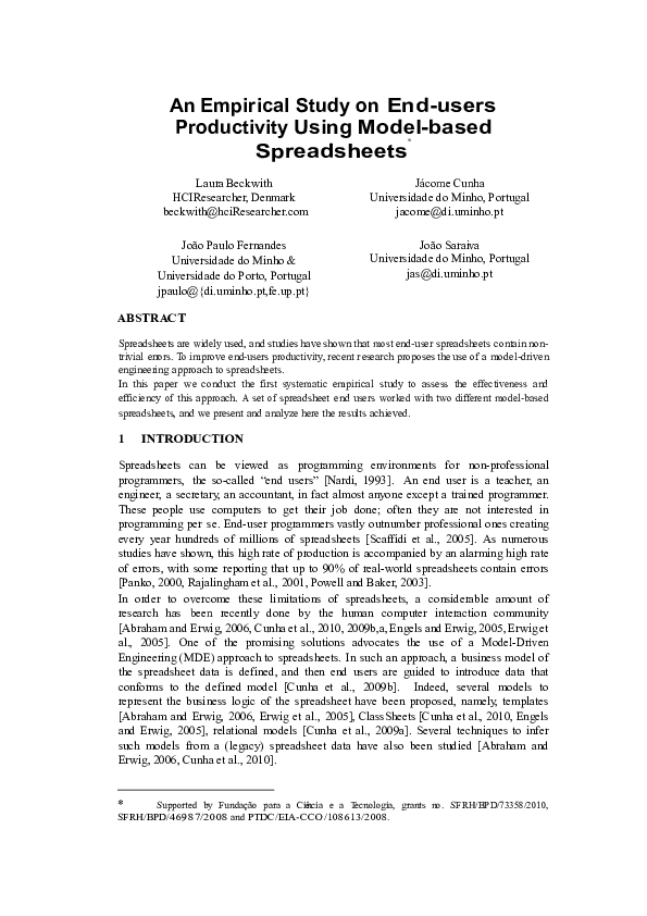 (PDF) An Empirical Study on End-users Productivity Using Model-based Spreadsheets