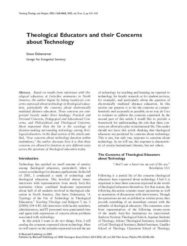 (PDF) Theological Educators and their Concerns about Technology