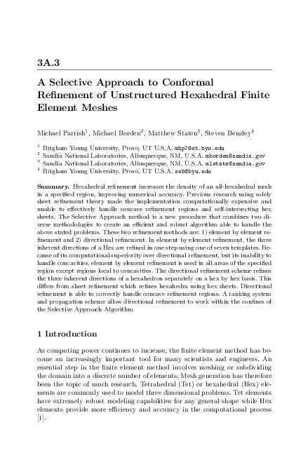 Pdf A Selective Approach To Conformal Refinement Of Unstructured Hexahedral Finite Element Meshes