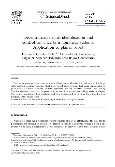 (PDF) Decentralized neural identification and control for robotics manipulators