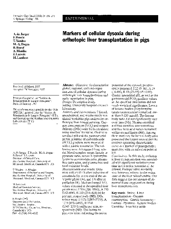 (PDF) Markers of cellular dysoxia during orthotopic liver ...