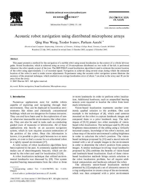 (PDF) Acoustic robot navigation using distributed microphone arrays