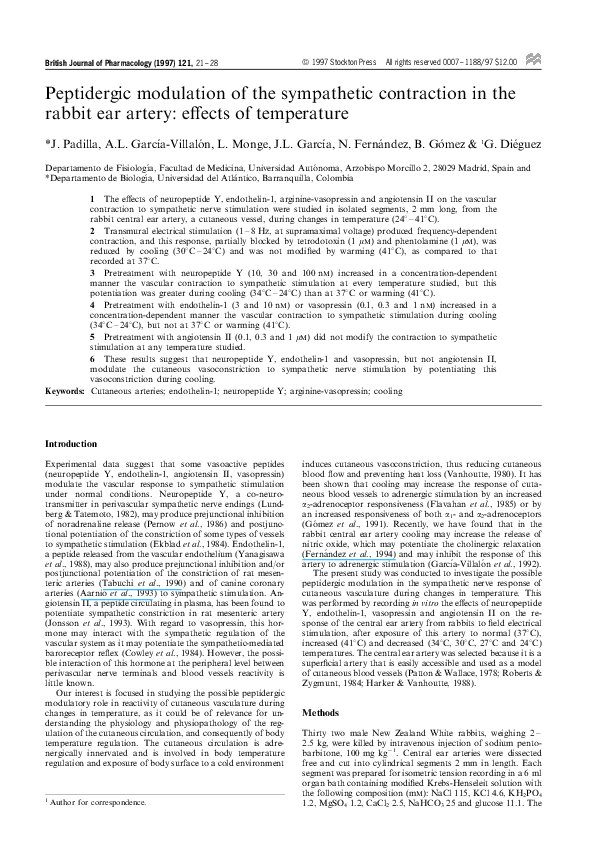 (PDF) Peptidergic modulation of the sympathetic contraction in the ...