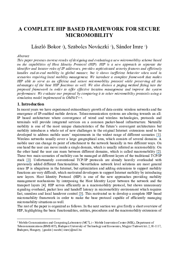 (PDF) A Complete HIP Based Framework for Secure Micromobility