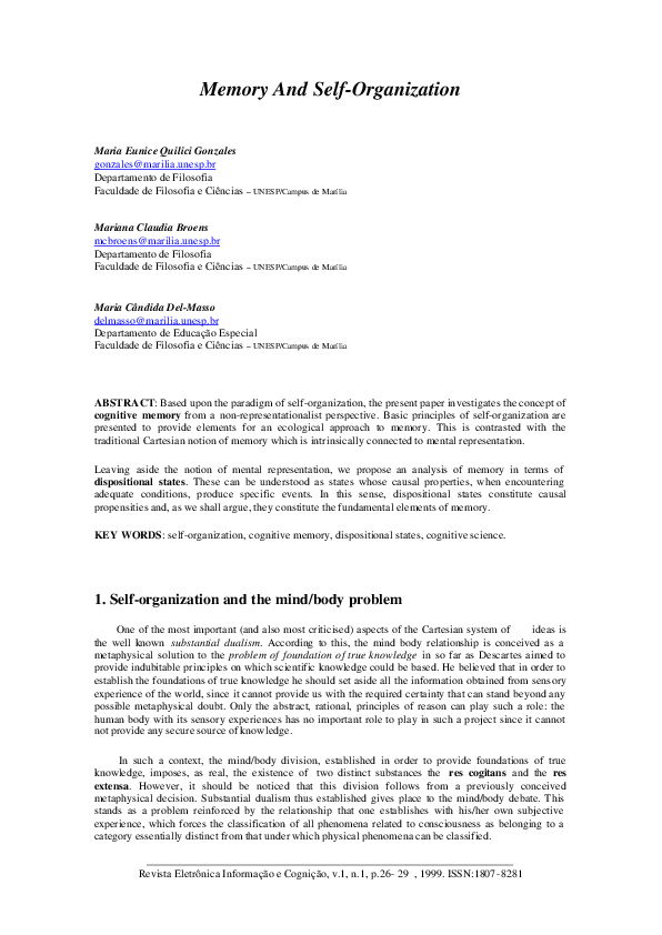 (PDF) Memory And Self-Organization
