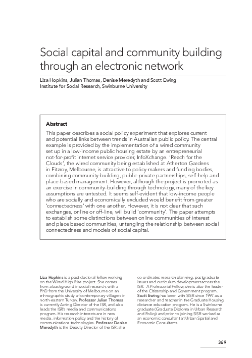 (PDF) Social Capital and Community Building Through the Internet: a ...