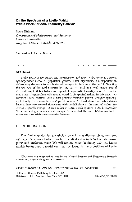 (PDF) On the spectrum of a Leslie matrix with a near-periodic fecundity ...