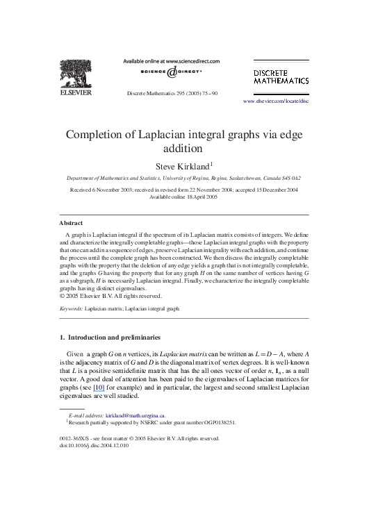 Pdf Completion Of Laplacian Integral Graphs Via Edge Addition