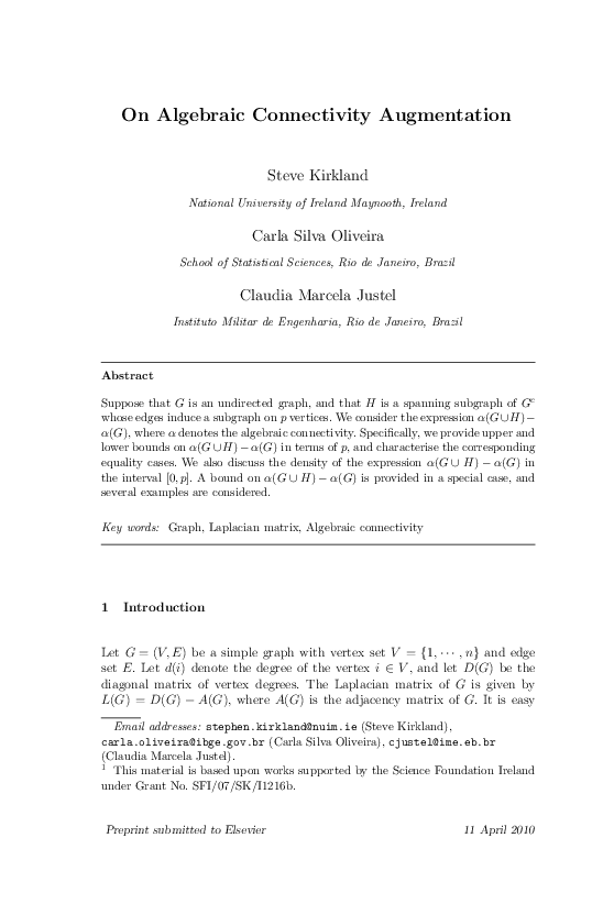(PDF) On algebraic connectivity augmentation